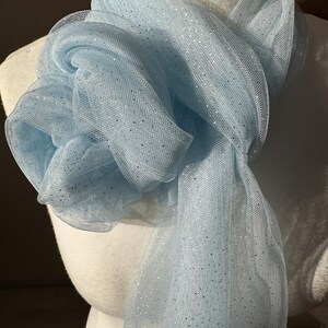 Sparkling Soft Mesh Tulle in Light Blue Color With Silver Print Dots LL ...