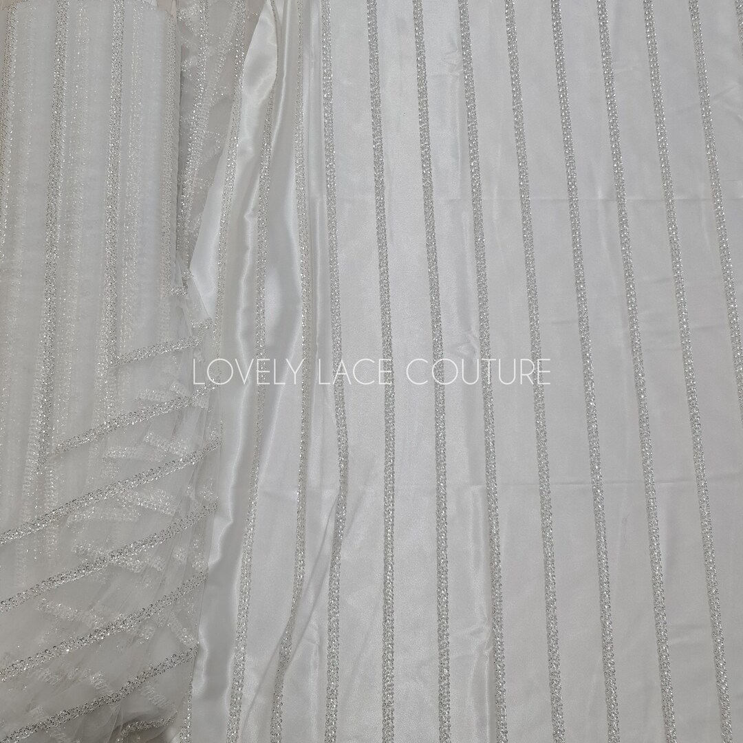 Beautiful Modern Lace Fabric With Beads and Sequins in White Color ...