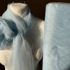 Sparkling Soft Mesh Tulle in Light Blue Color With Silver Print Dots LL ...