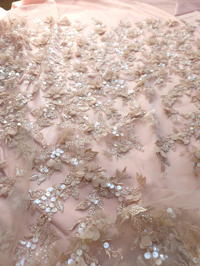 LL-1590, 3D Flower Lace Fabric in Powder-rosé Color - Etsy Canada