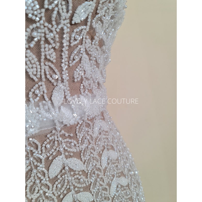 LL-1563, Off-white Bridal Lace Fabric With Beads and Sequins in a ...