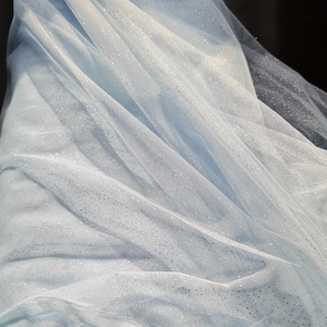 Sparkling Soft Mesh Tulle in Light Blue Color With Silver Print Dots LL ...