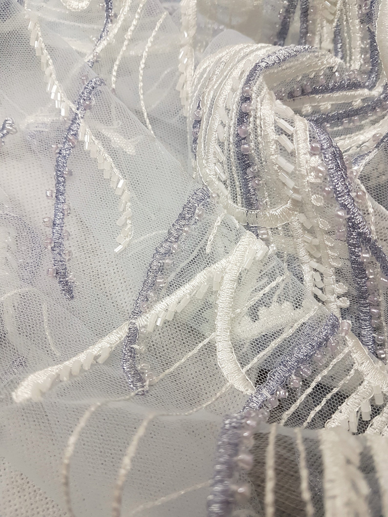 Beaded Lace Fabric, White and Lilac, Bridal Evening Dress, LL-1135 - Etsy