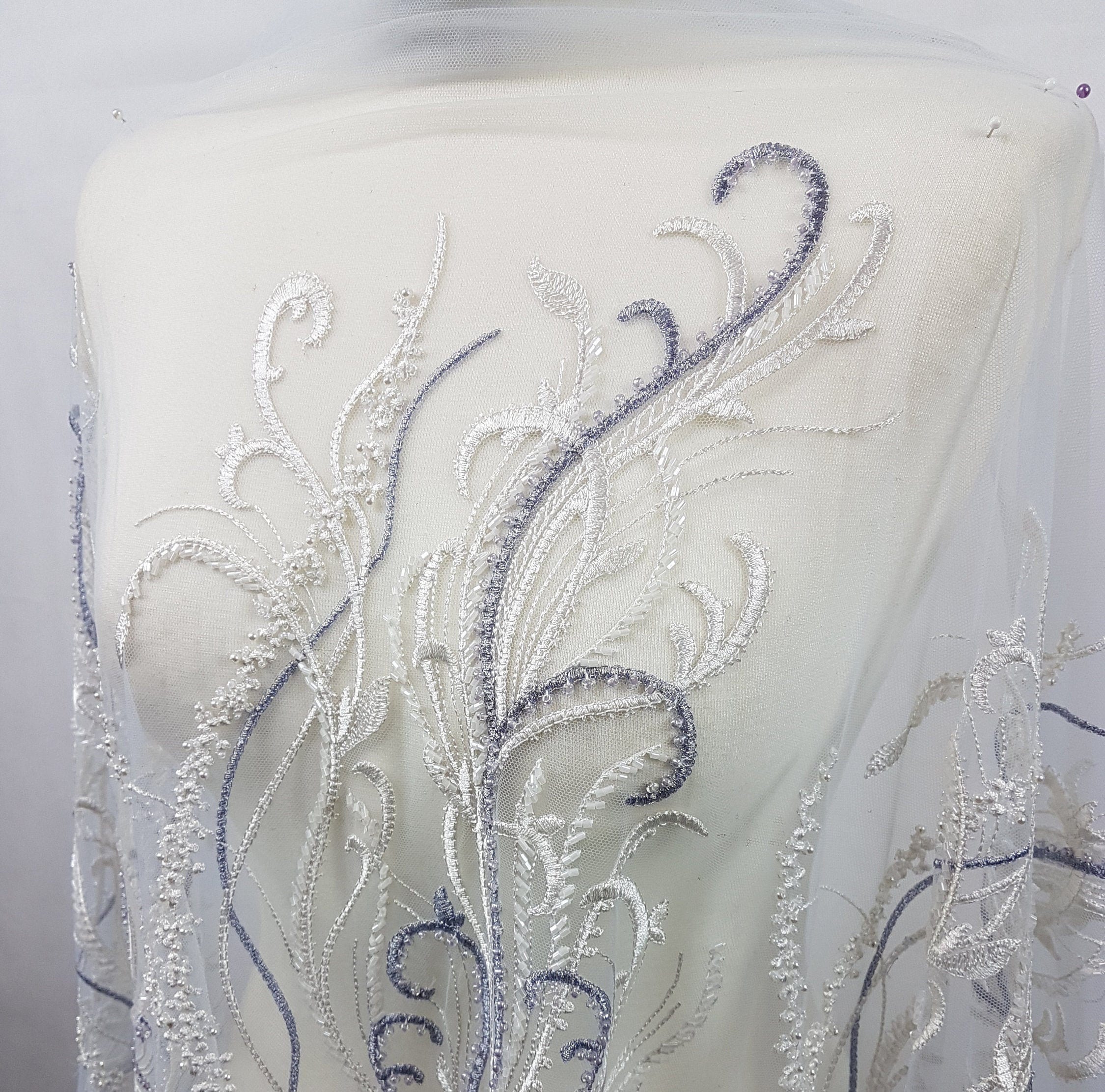 Beautiful lace fabric with beadswedding lace in white with | Etsy