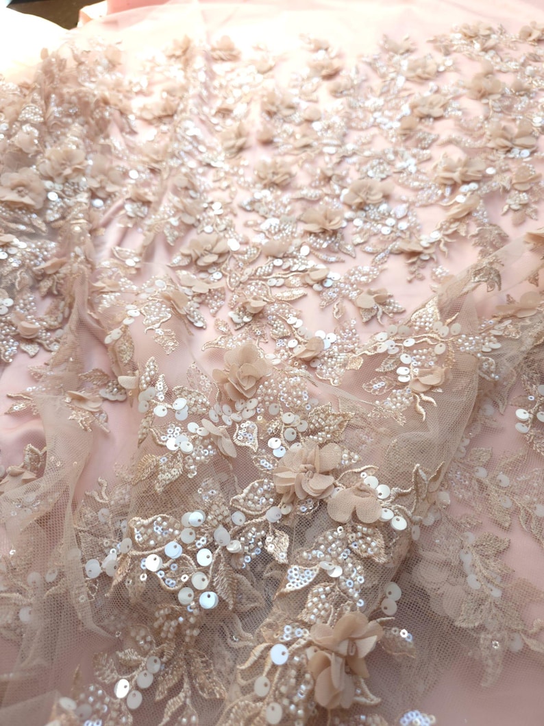 LL-1590, 3D Flower Lace Fabric in Powder-rosé Color - Etsy Canada