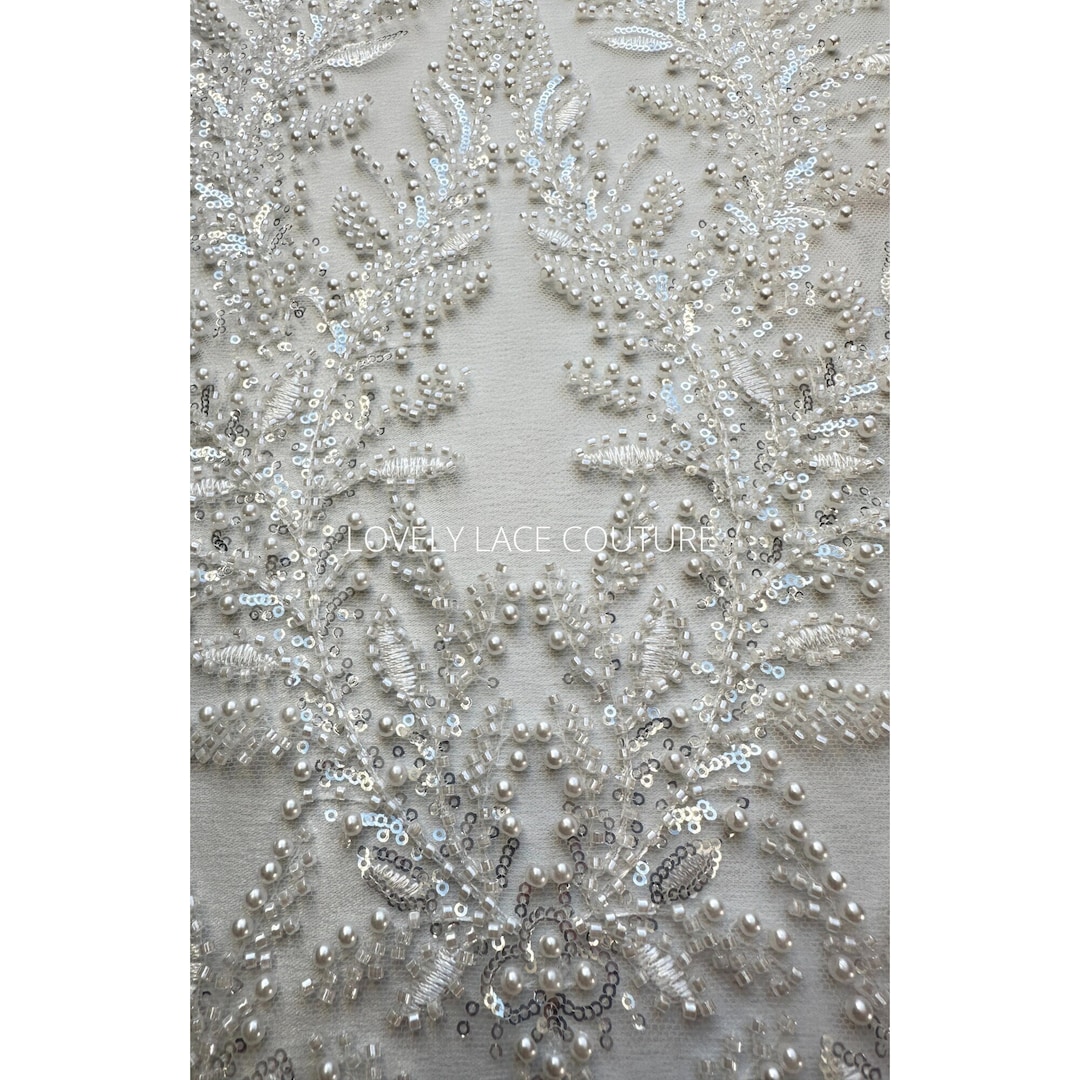 Beaded Leaf Bridal Lace Fabric, Off-white Wedding Lace - Etsy