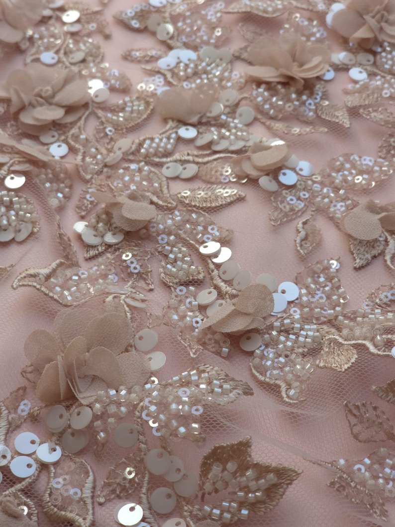 LL-1590, 3D Flower Lace Fabric in Powder-rosé Color - Etsy Canada