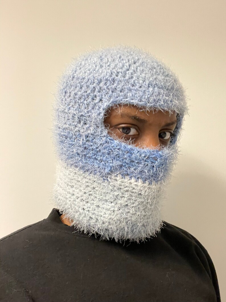 Fuzzy Crochet Balaclava Fuzzy Balaclava Blue Ombré Balaclava - Etsy