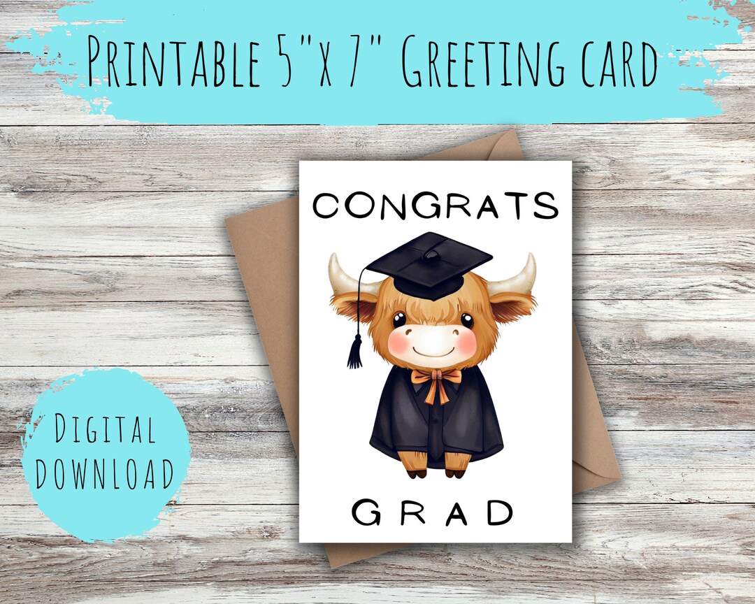 Cute Cow Graduation Card Printable Grad Card Cow Graduation Gift for ...