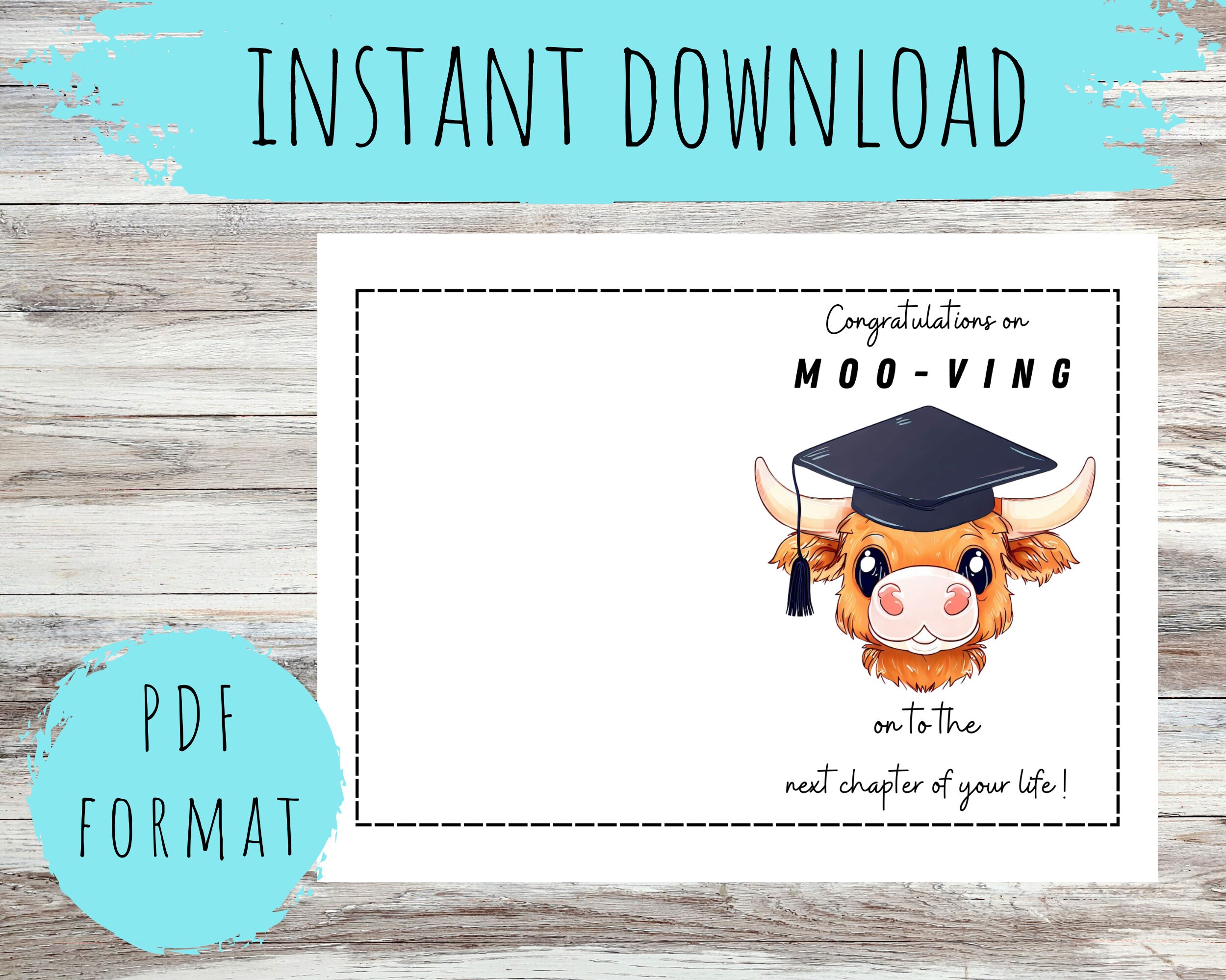 Graduation Card Printable Grad Card Cow Graduation Gift for Her INSTANT ...