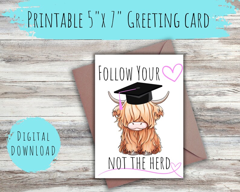 COW Graduation Card INSTANT DOWNLOAD Graduation Printable Grad Card ...