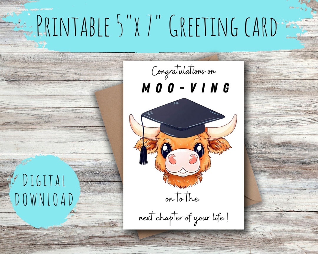 Graduation Card Printable Grad Card Cow Graduation Gift for - Etsy