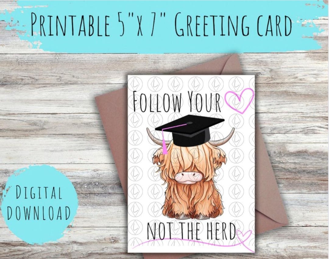 COW Graduation Card INSTANT DOWNLOAD Graduation Printable Grad Card ...