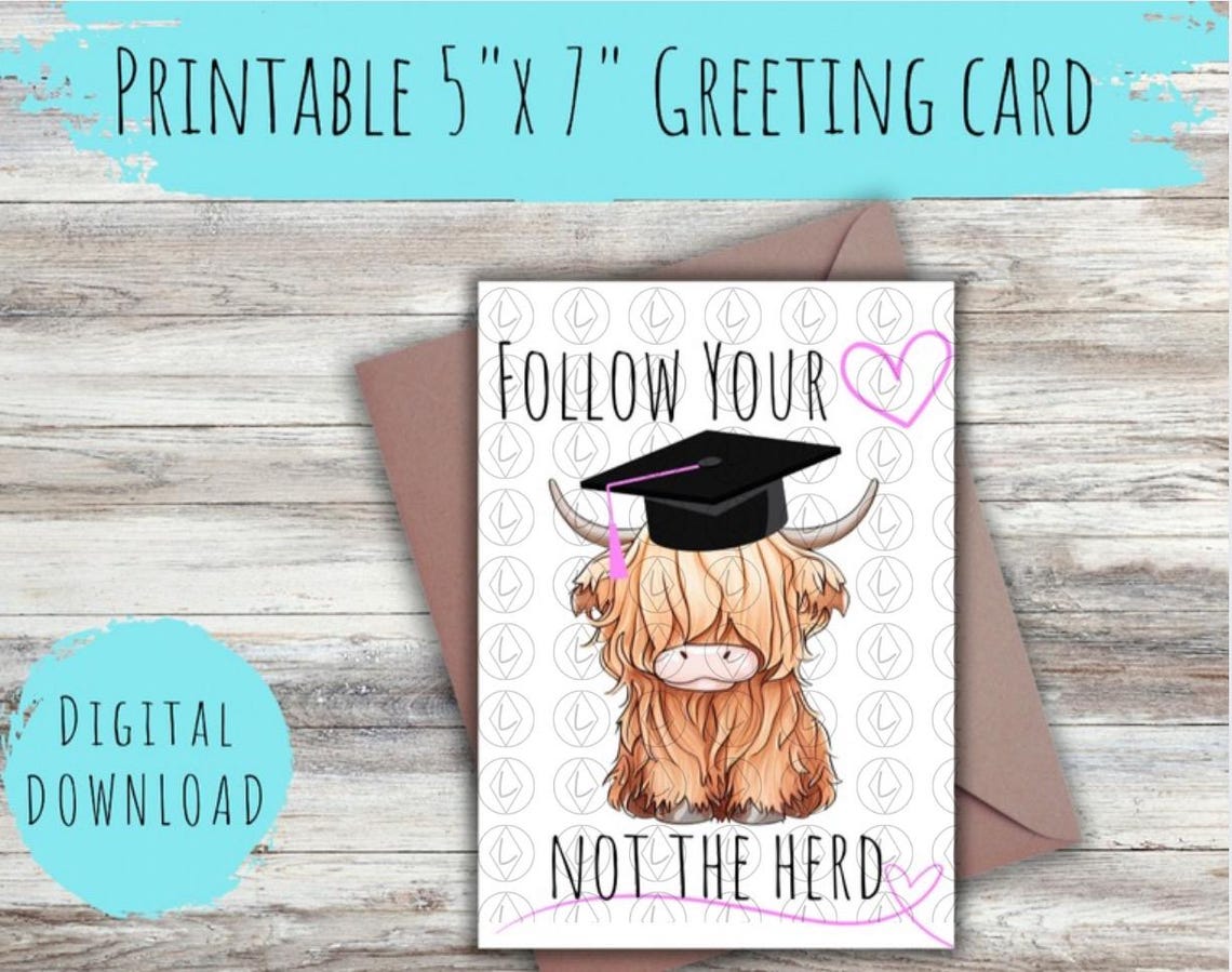COW Graduation Card INSTANT DOWNLOAD Graduation Printable Grad Card ...