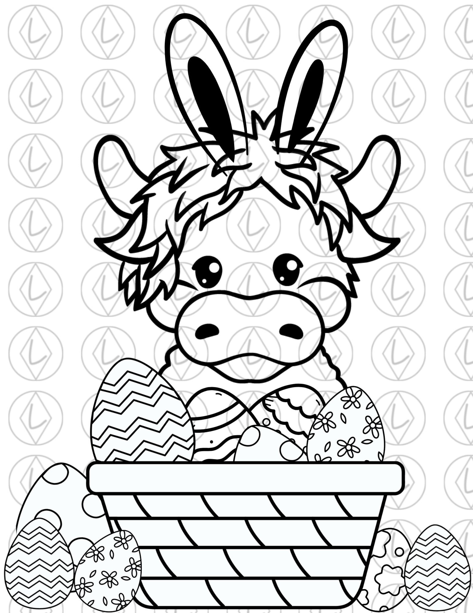 Easter Cow Coloring Pages Highland Cow Easter Printable Instant ...