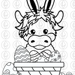 Easter Cow Coloring Pages Highland Cow Easter Printable Instant ...