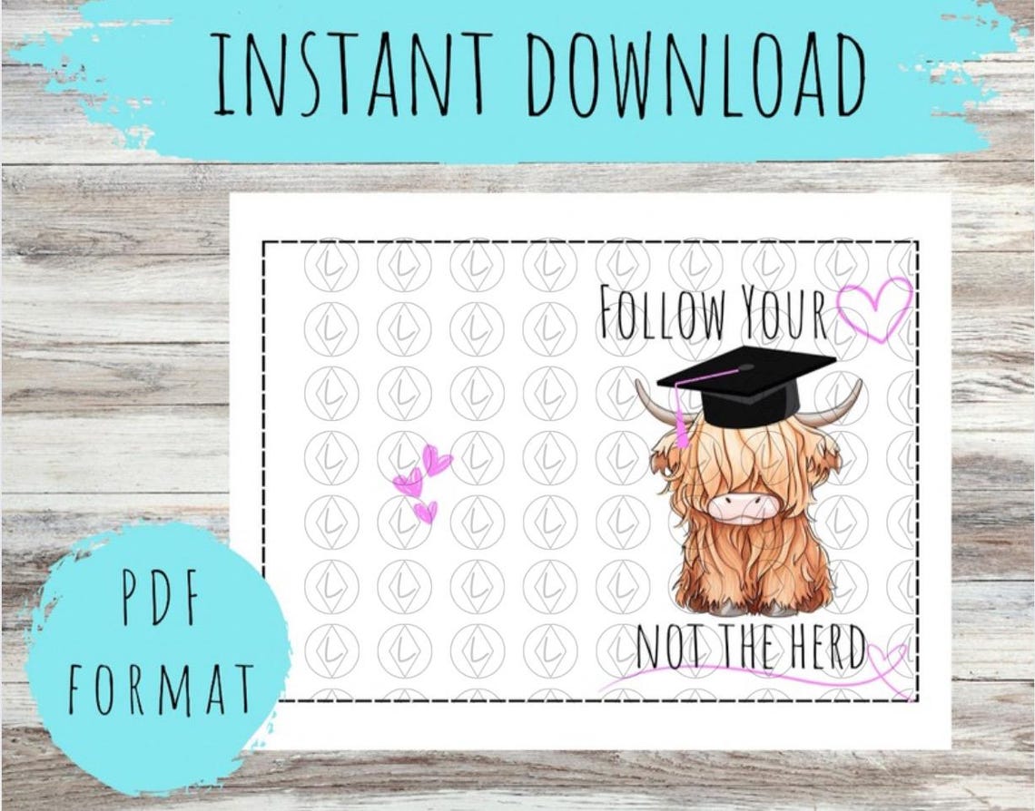 COW Graduation Card INSTANT DOWNLOAD Graduation Printable Grad Card ...