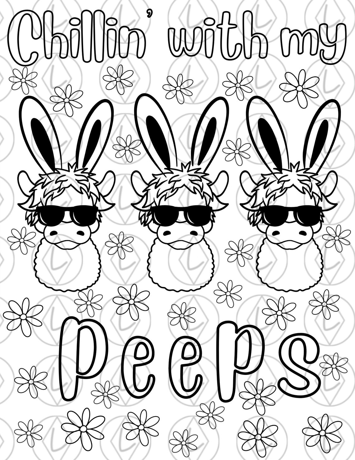 Easter Cow Coloring Pages Highland Cow Easter Printable Instant ...