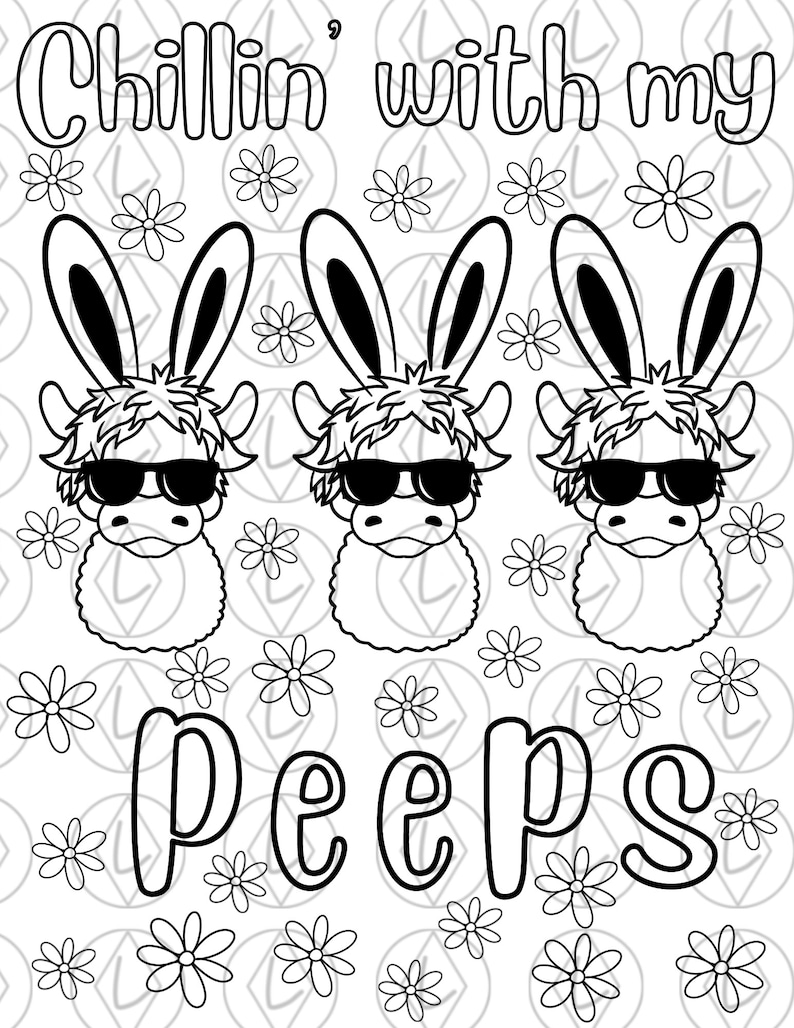 Easter Highland Cow Coloring Pages: Bunny Designs (digital Download) - Etsy