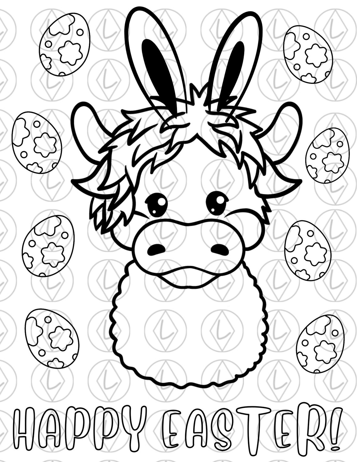 Easter Cow Coloring Pages Highland Cow Easter Printable Instant ...
