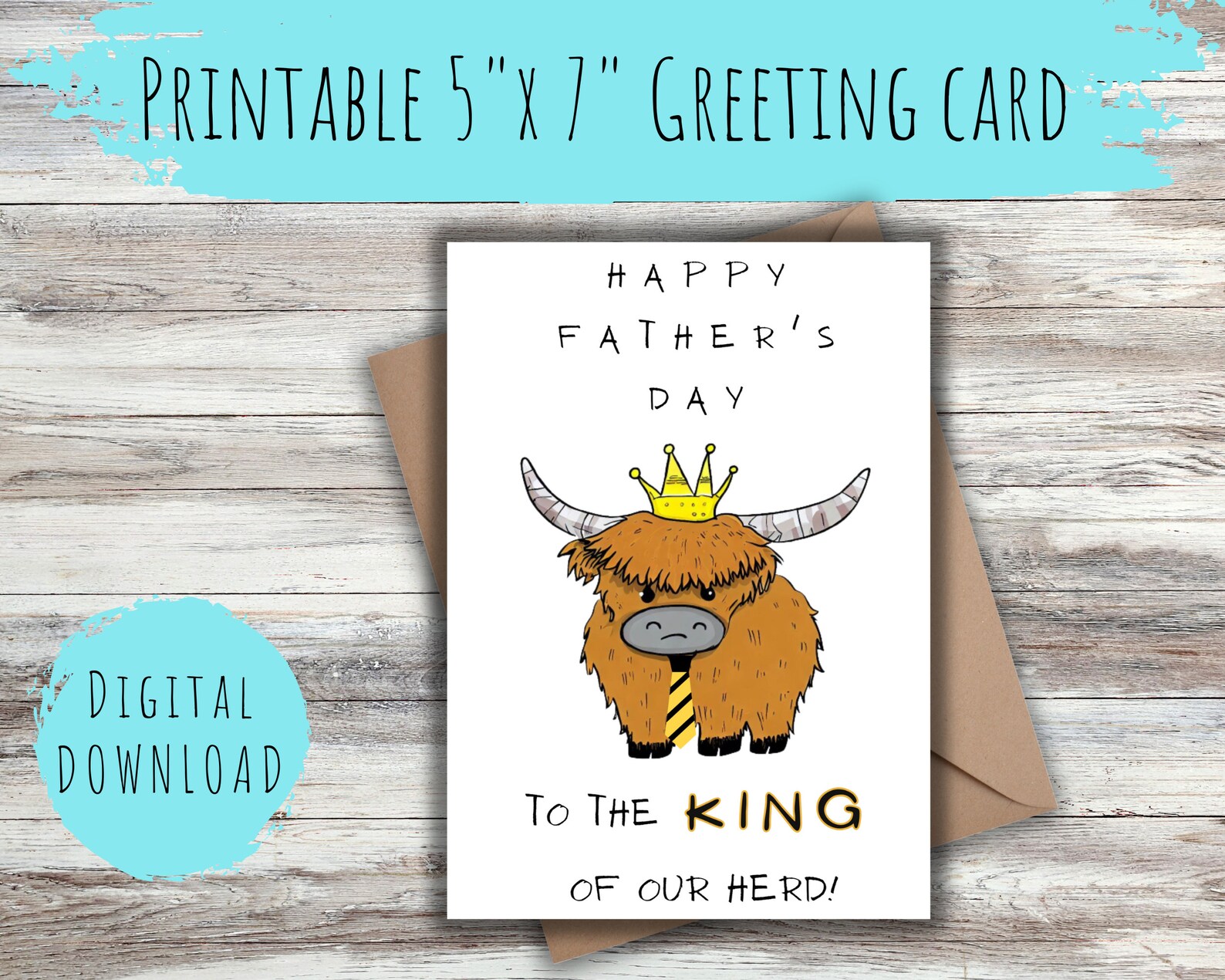 Fathers Day Card Printable Cow Dad Card INSTANT DOWNLOAD Father's Day ...