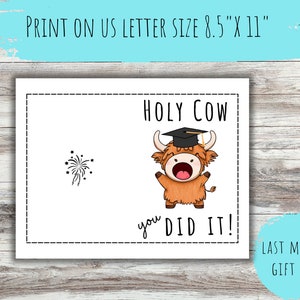 Holy Cow You Did It INSTANT DOWNLOAD Graduation Card Printable Grad ...