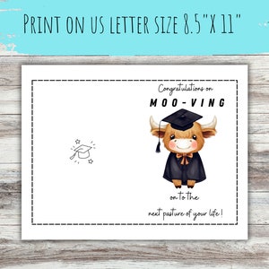 Cow Graduation Gift INSTANT DOWNLOAD Graduation Card Printable Grad ...