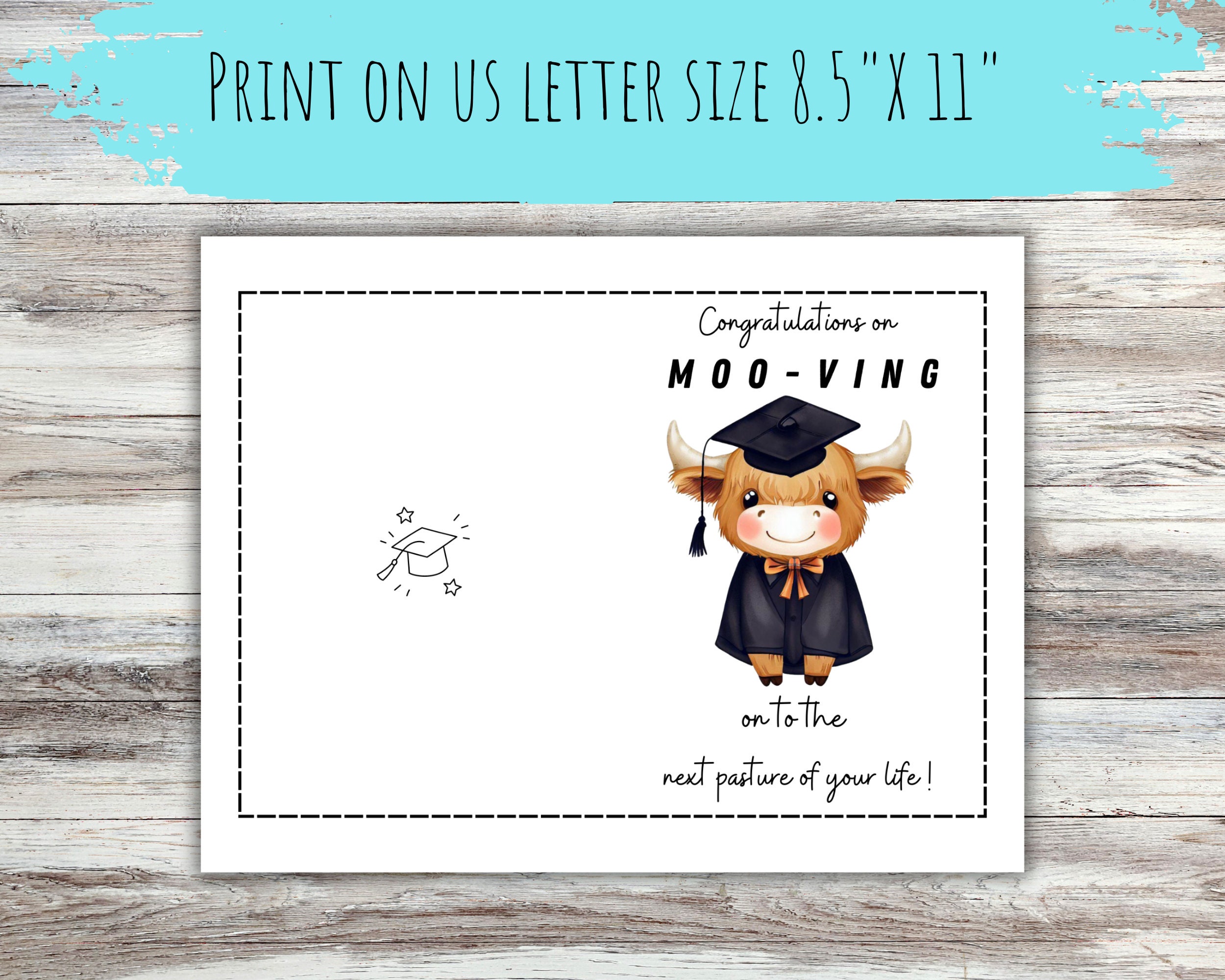 Cow Graduation Gift INSTANT DOWNLOAD Graduation Card Printable Grad ...