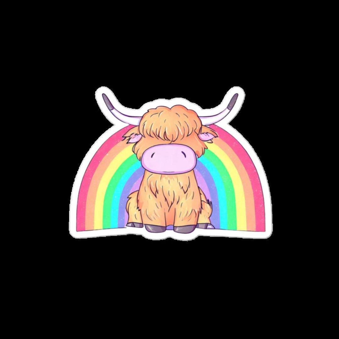 Rainbow Cow Sticker Cute Highland Cow Sticker Gift for Her Laptop Cow ...