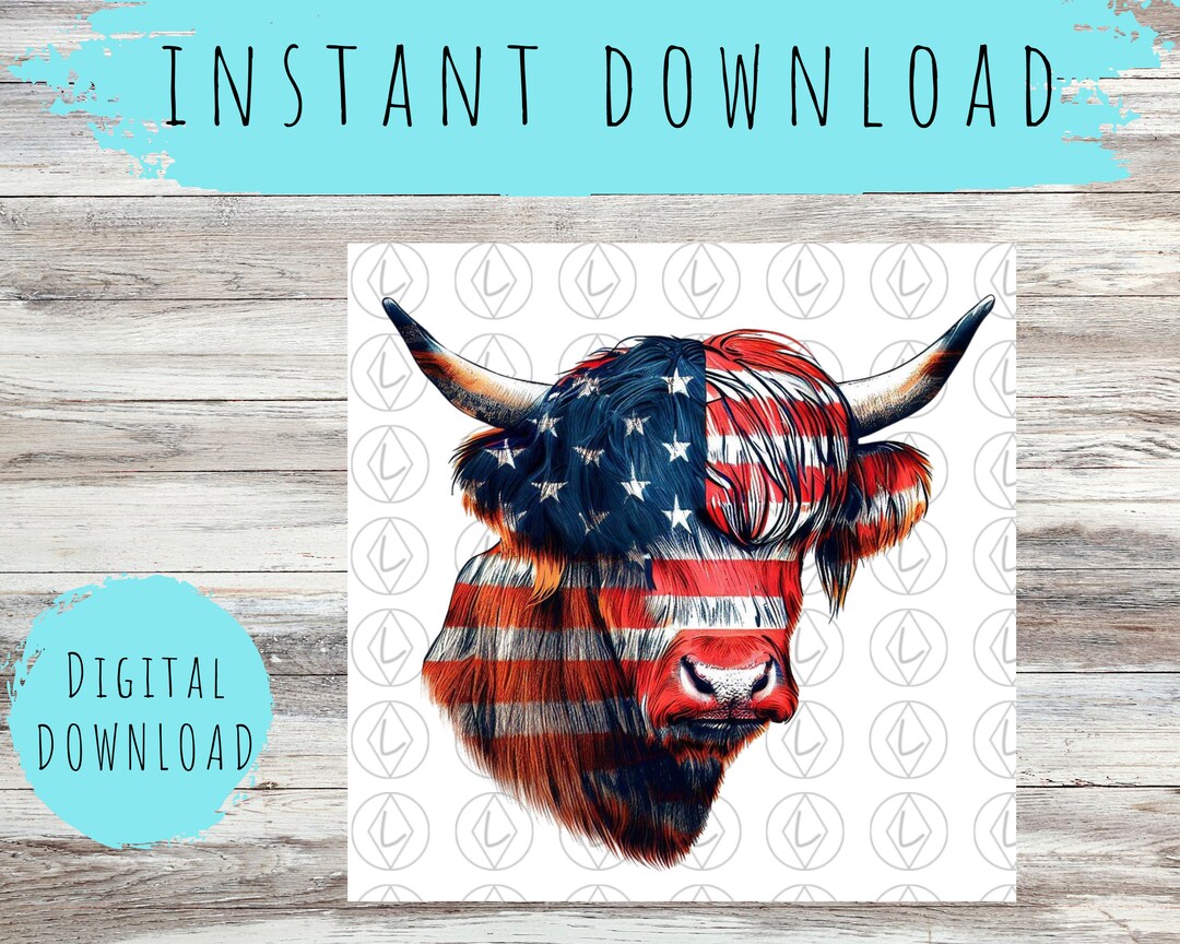 Patriotic Highland Cow USA Flag SVG, 4th of July (digital File) - Etsy