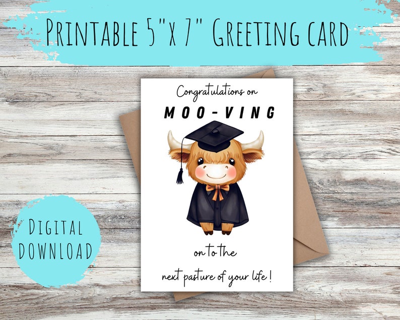 Cow Graduation Gift INSTANT DOWNLOAD Graduation Card Printable Grad ...