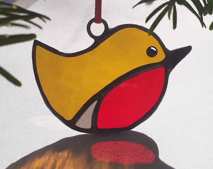 Handmade Winter Red Robin Suncatcher. Cheerful Glass Bird for Your ...