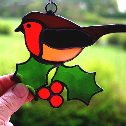 Stained Glass Robin Suncatcher Christmas Decoration Sun | Etsy UK