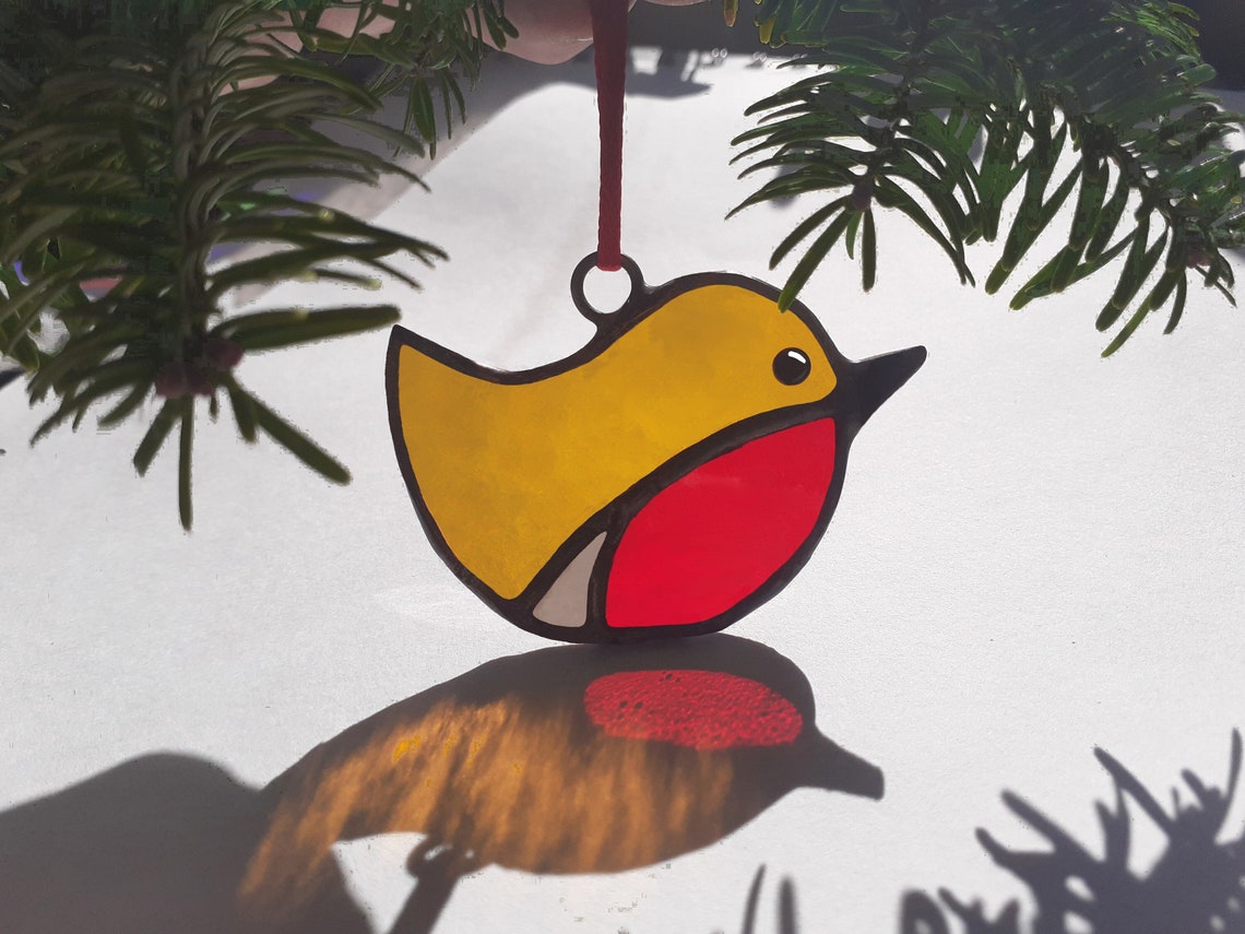 Handmade Winter Red Robin Suncatcher. Cheerful Glass Bird for - Etsy UK