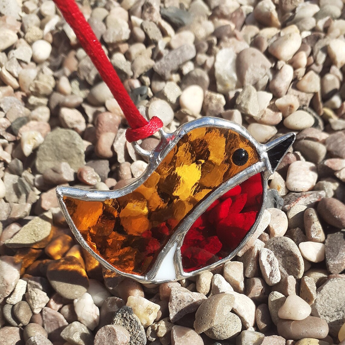 Handmade Winter Red Robin Suncatcher. Cheerful Glass Bird for Your ...