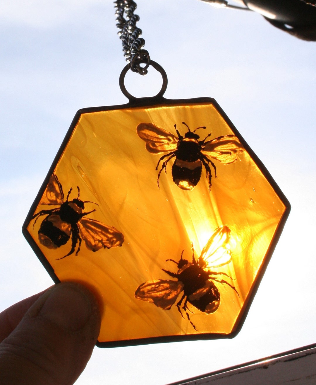 Handpainted Honey Bees on an Unusal Wispy Amber Honeycomb. A Unique ...