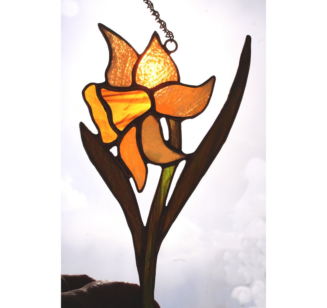 Handmade Stained Glass Daffodil Suncatcher. A Cheerfully Bright Flower ...