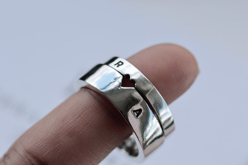 Heart Cut Out Ring Set Couples Thick Subtle Heart Ring Set - Etsy