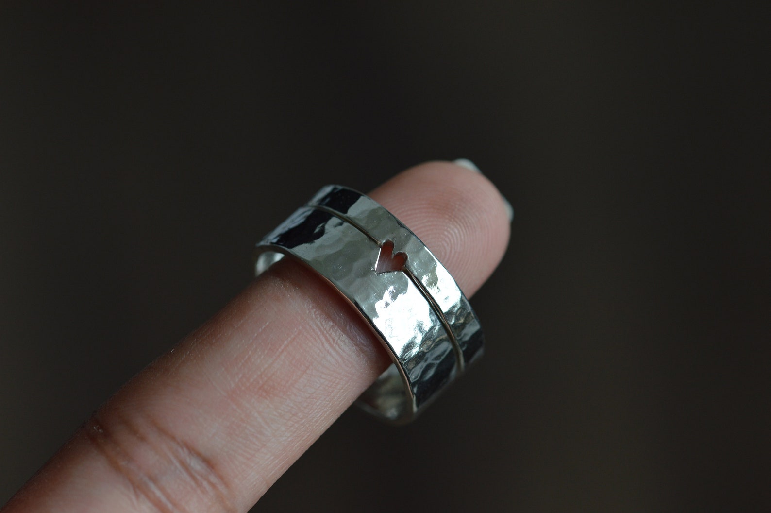 Heart Cut Out Ring Set Couples Thick Subtle Heart Ring Set - Etsy