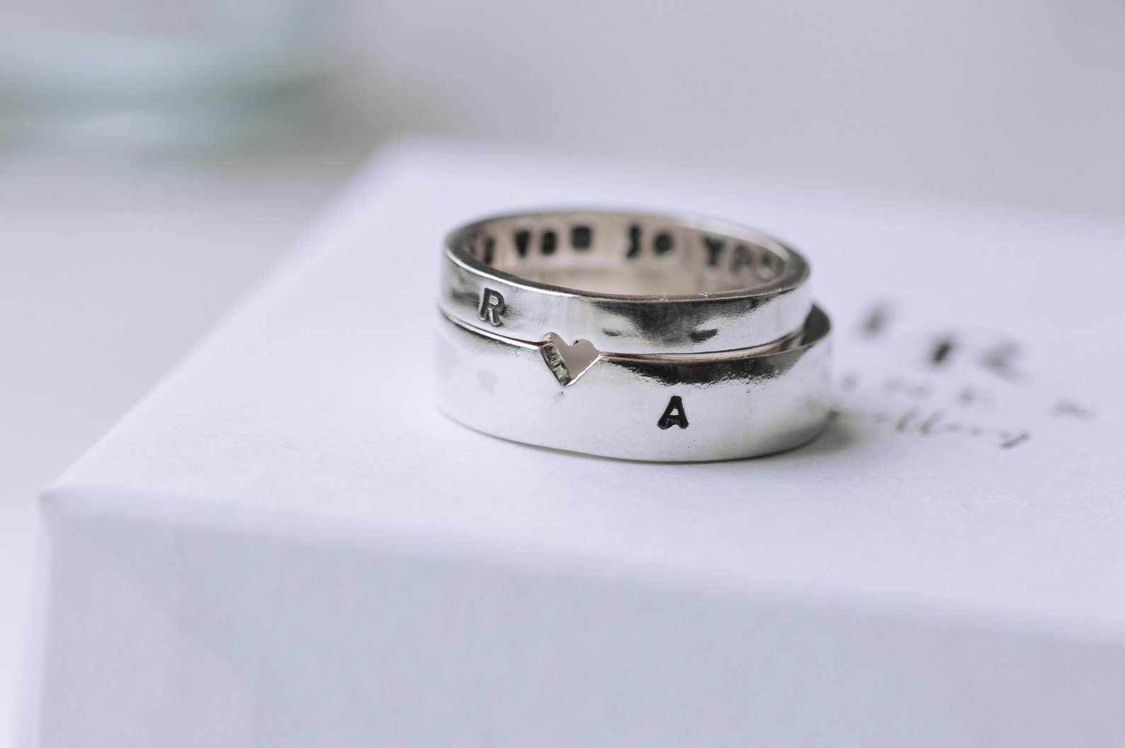 Heart Cut Out Ring Set Couples Thick Subtle Heart Ring Set - Etsy