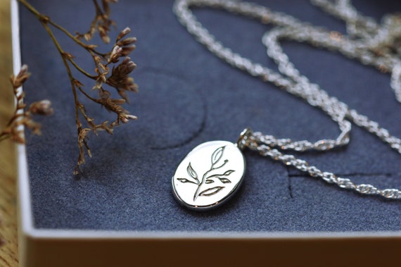 925 Sterling Silver Olive Branch With Rope Chain Necklace - Etsy