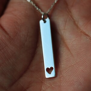 925 Silver Heart Vertical Bar Necklace Sterling Silver Heart Cut Out ...