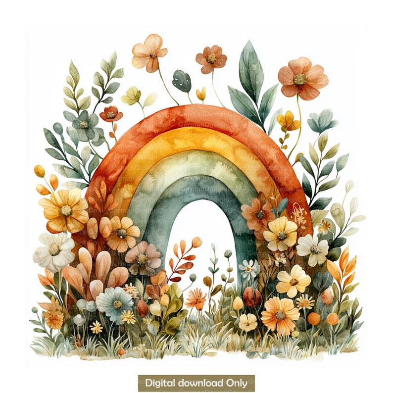 Watercolor Floral Rainbow Clipart: Boho Style (digital Download) - Etsy