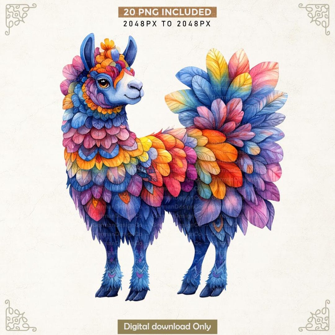 Watercolor Llama Clipart Bundle: Whimsical PNG Images (digital Download ...