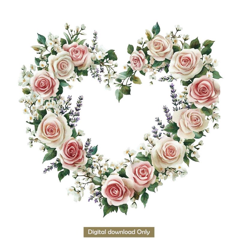 Floral Heart Wreaths Clipart: Valentine's Day PNG Images (digital ...