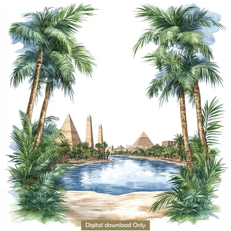 Watercolor Sphinx and Pyramids Clipart: Egypt Art (digital Download ...