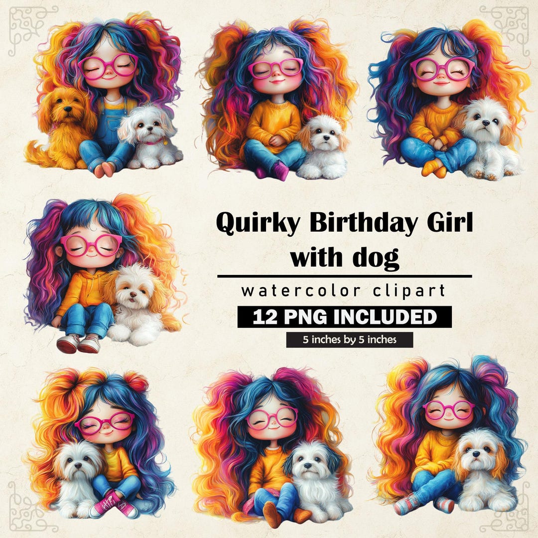 Quirky Baby Girl With Puppy Clipart, Dog Lover Gift, Cute Baby Girl ...