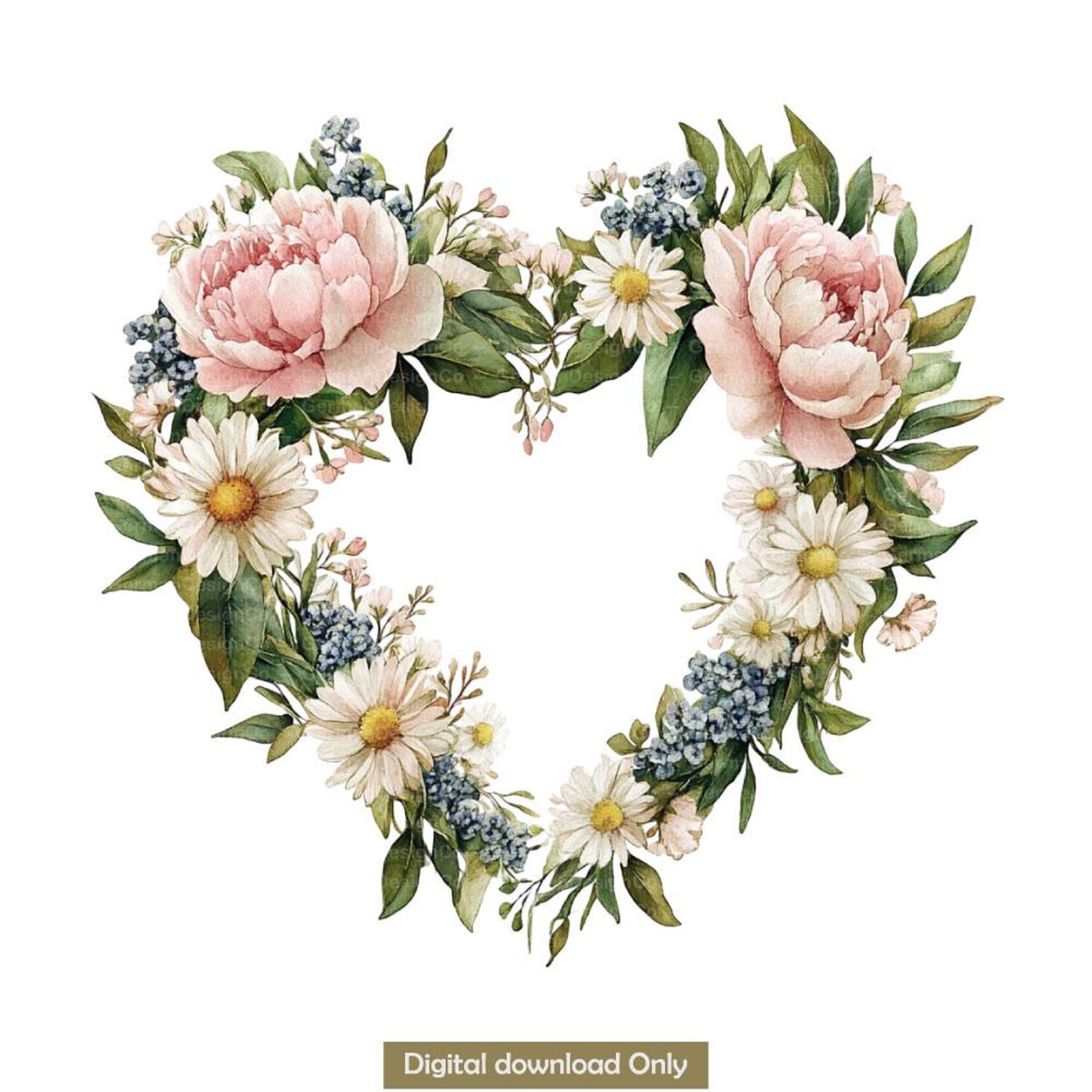 Floral Heart Wreaths Clipart: Valentine's Day PNG Images (digital ...