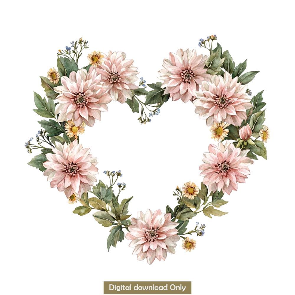 Floral Heart Wreaths Clipart: Valentine's Day PNG Images (digital ...