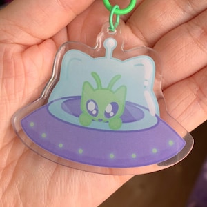 Alien Kitty Glitter Acrylic Keychain Spaceship - Etsy